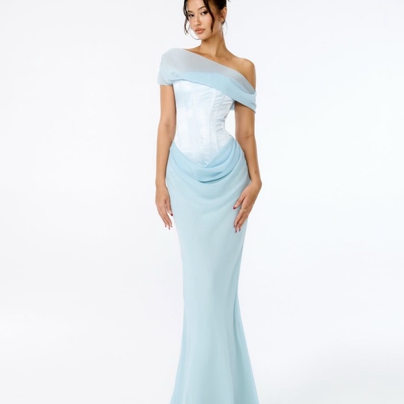 Cherie | Dresses | Elegant Light Blue Offshoulder Dress | Poshmark